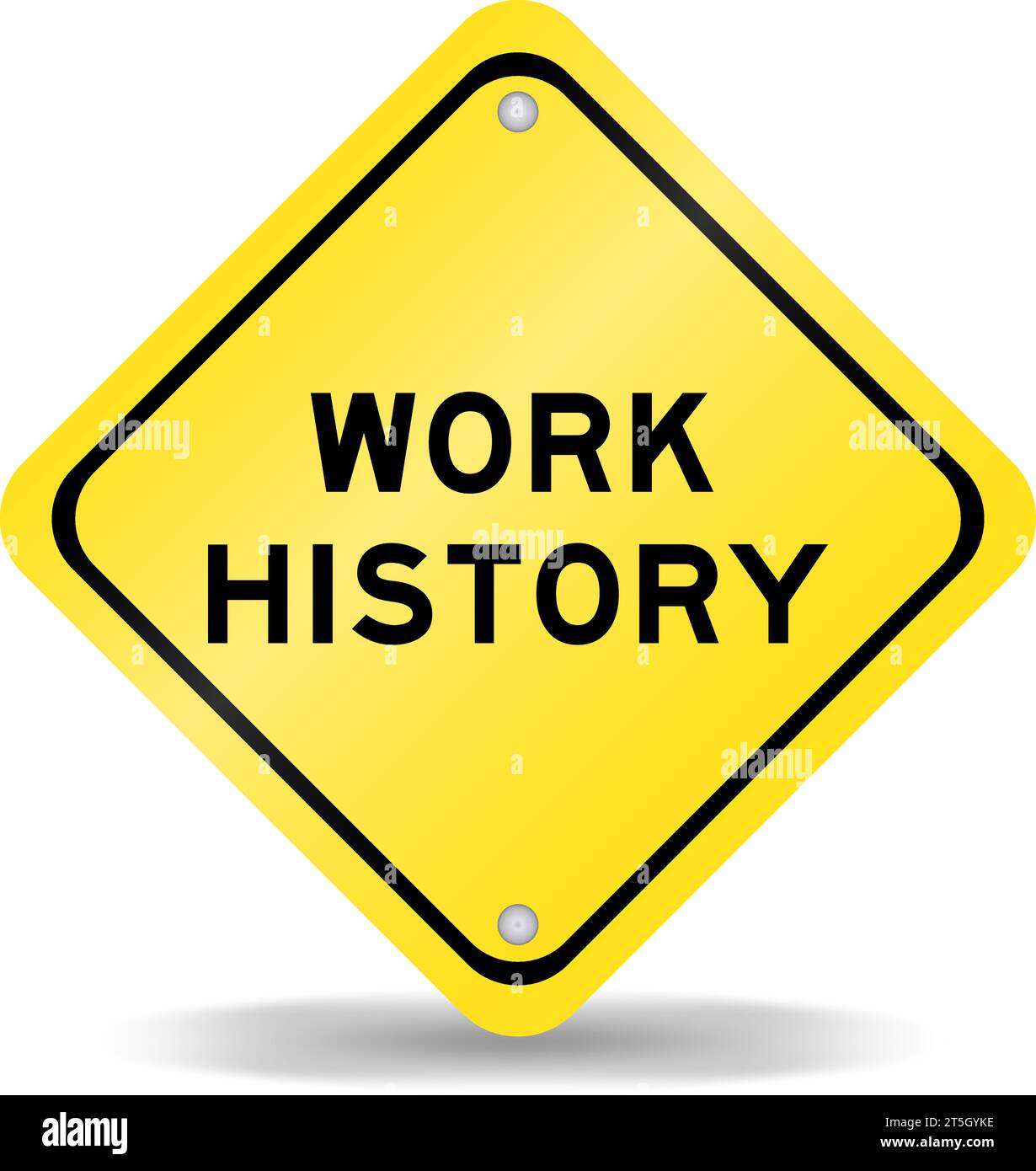 Yellow color transportation sign with word work history on white ...