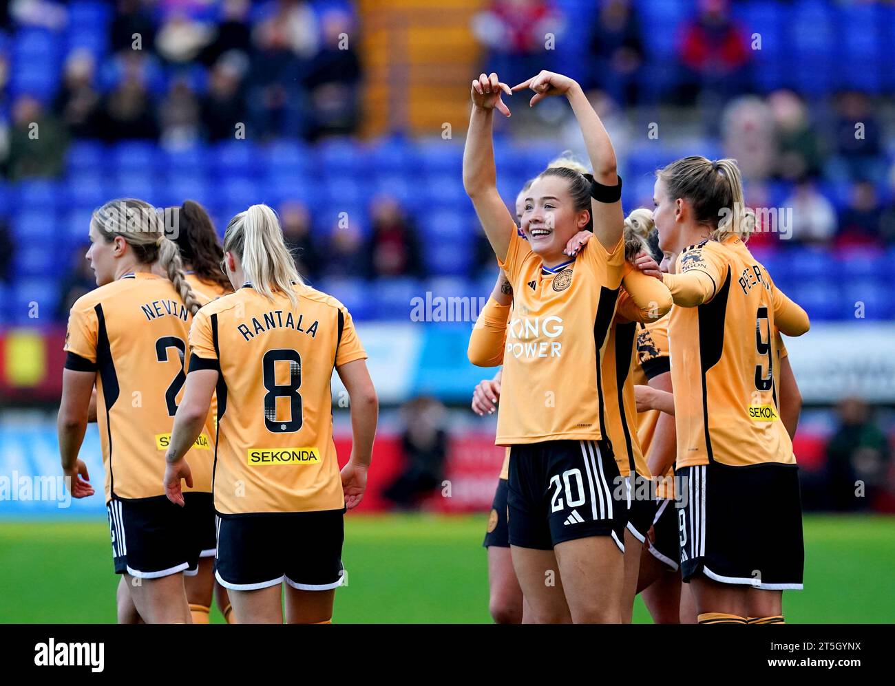 Leicester City's Missy Goodwin (centre right) celebrates scoring their ...