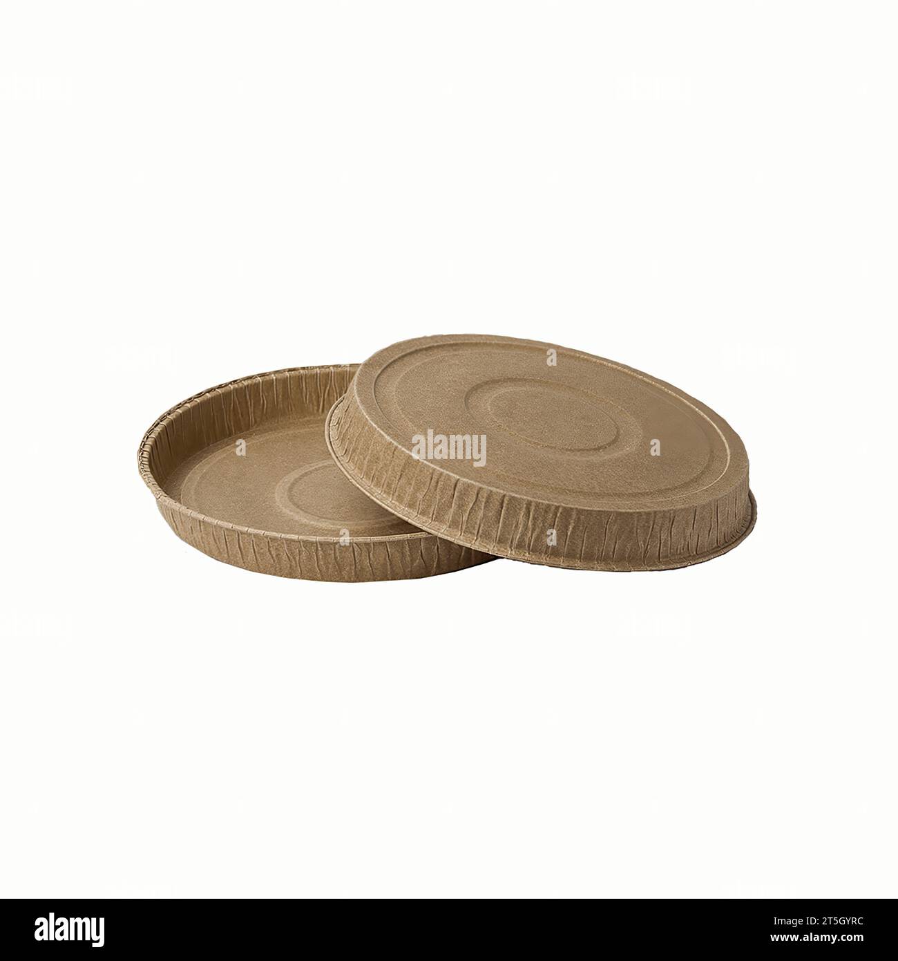 Brown paper plates isolated over white background, confectionery object ...