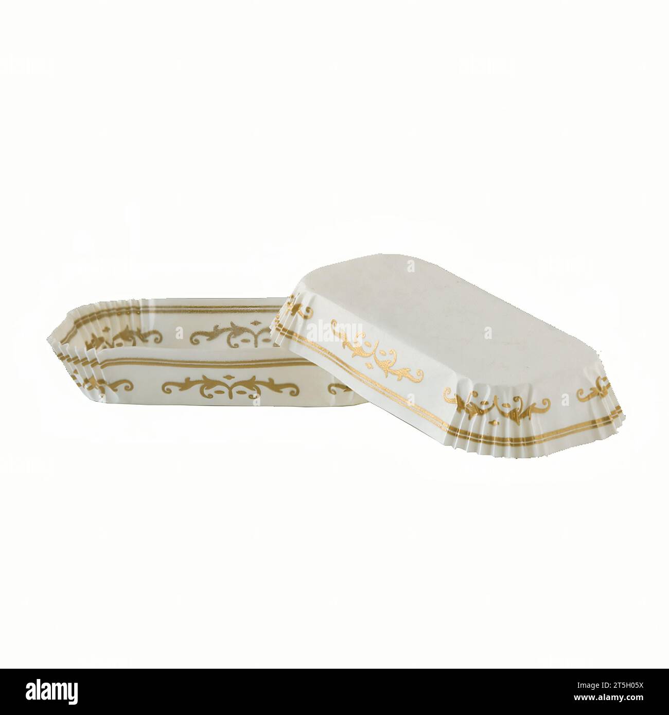 White paper baking form for eclairs and cakes with golden pattern ...