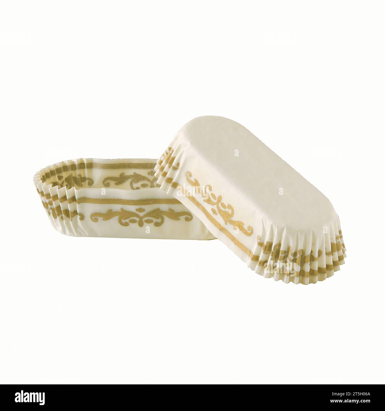 White paper baking form for eclairs and cakes with golden pattern ...