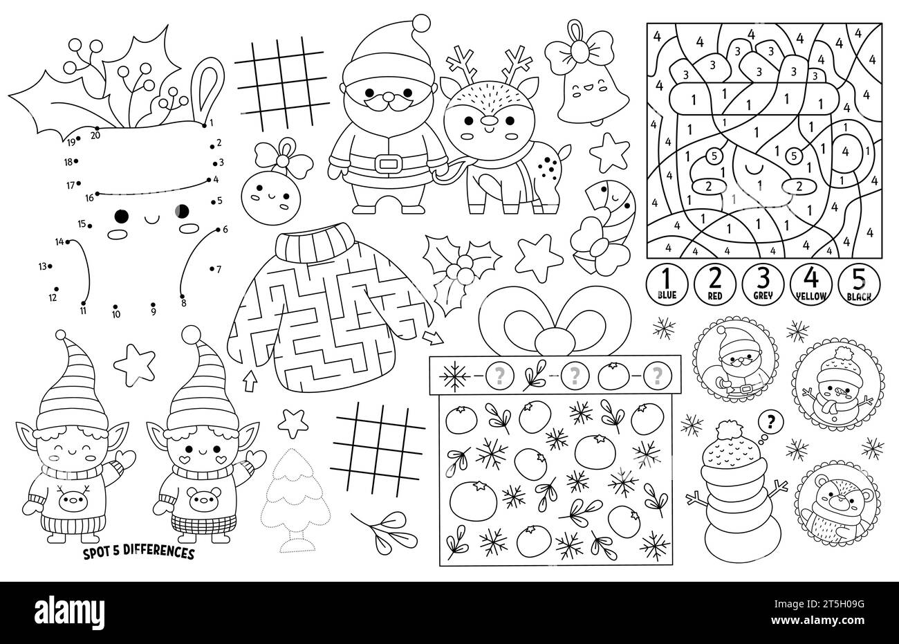 Vector kawaii Christmas placemat for kids. Winter holiday printable ...