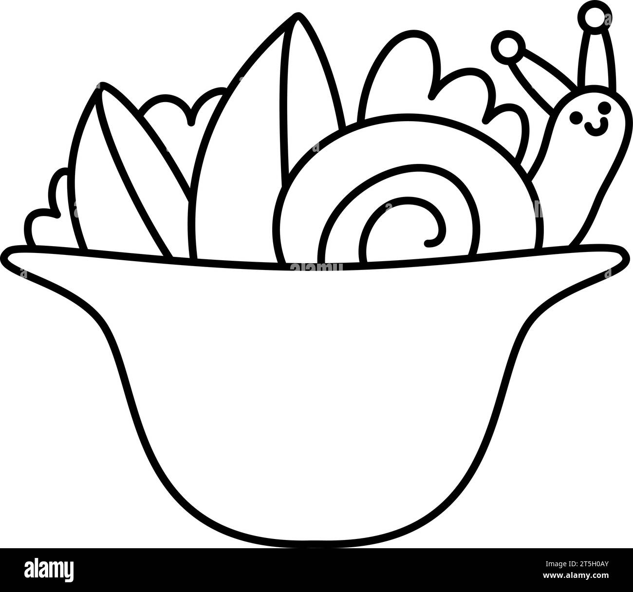 Vector black and white smiling snail and oysters in a plate. French ...