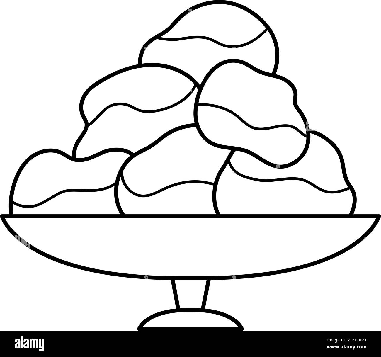 Profiteroles with chocolate icing top line icon. French dessert in a ...