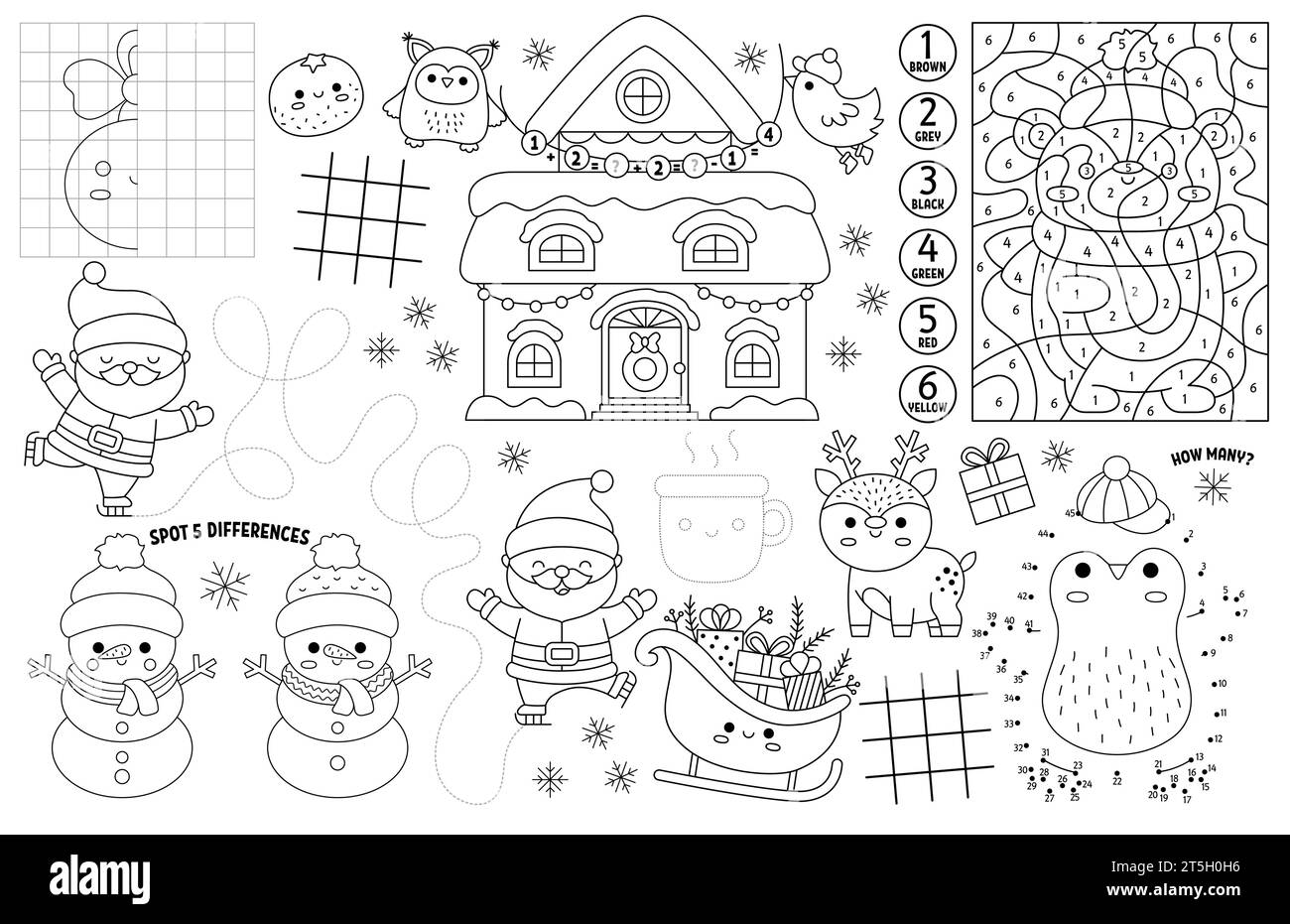 Vector kawaii Christmas placemat for kids. Winter holiday printable ...