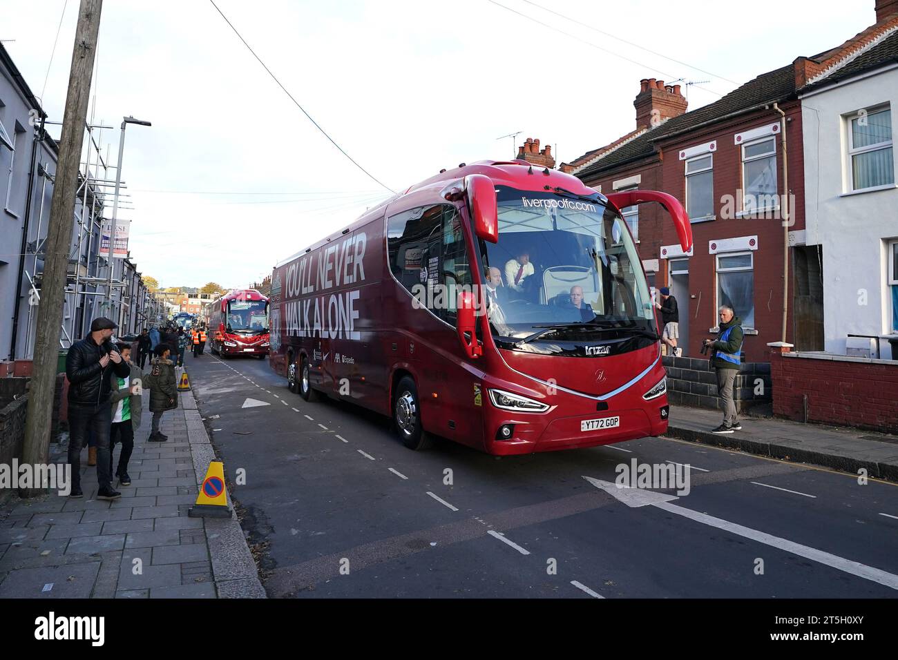The Liverpool team coach arrives ahead of the Premier League match at ...