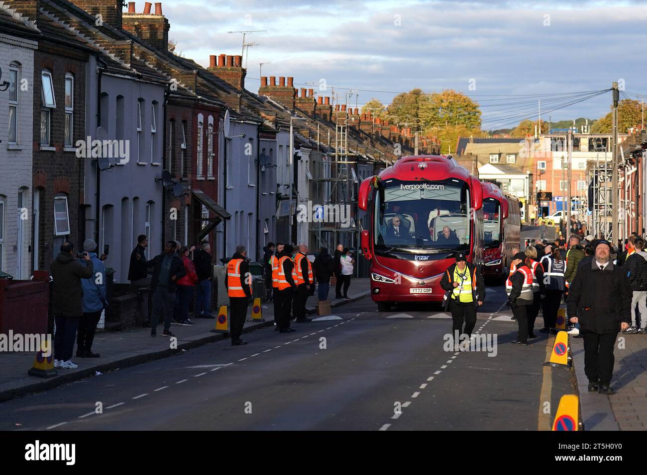 The Liverpool team coach arrives ahead of the Premier League match at ...
