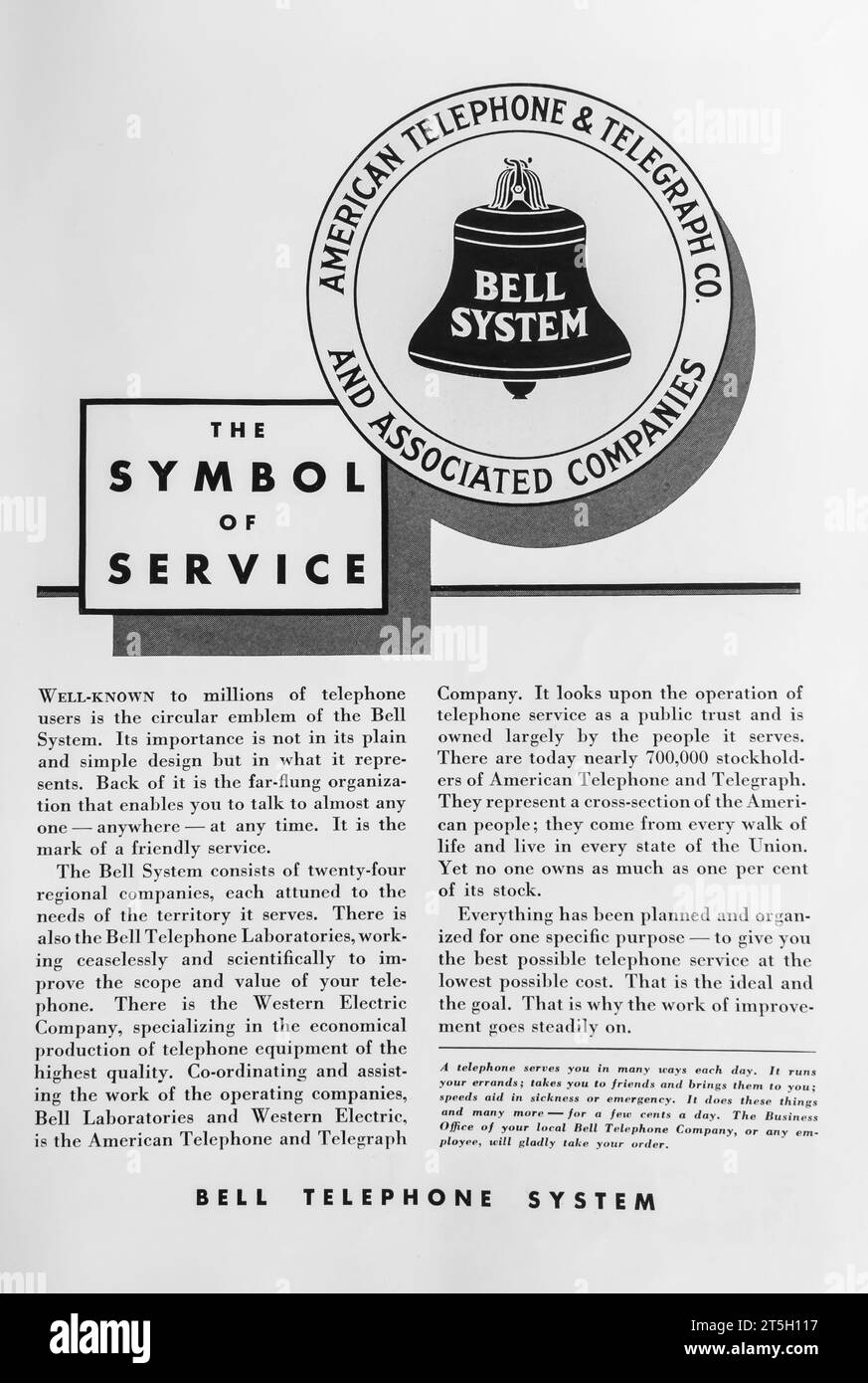 1934 American Telephone and Telegraph Company, Bell telephone system ...