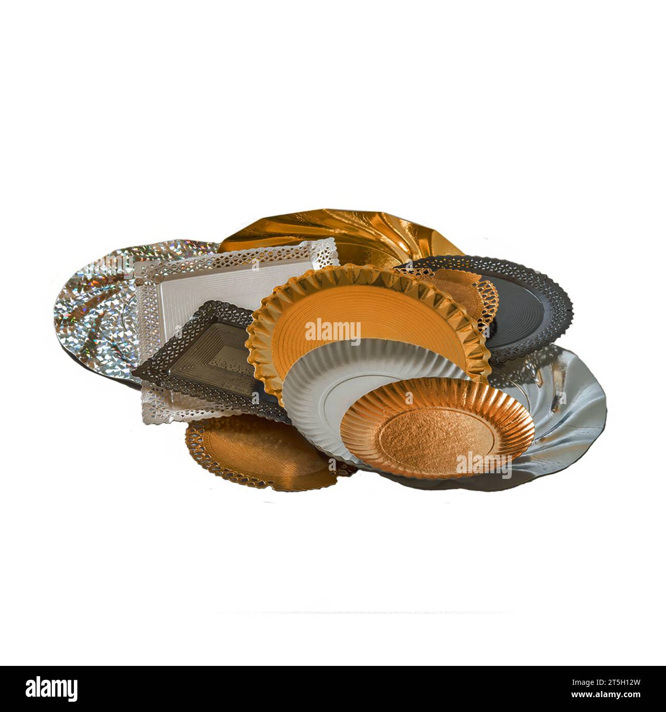 Trays and plates set isolated over white background, confectionery ...