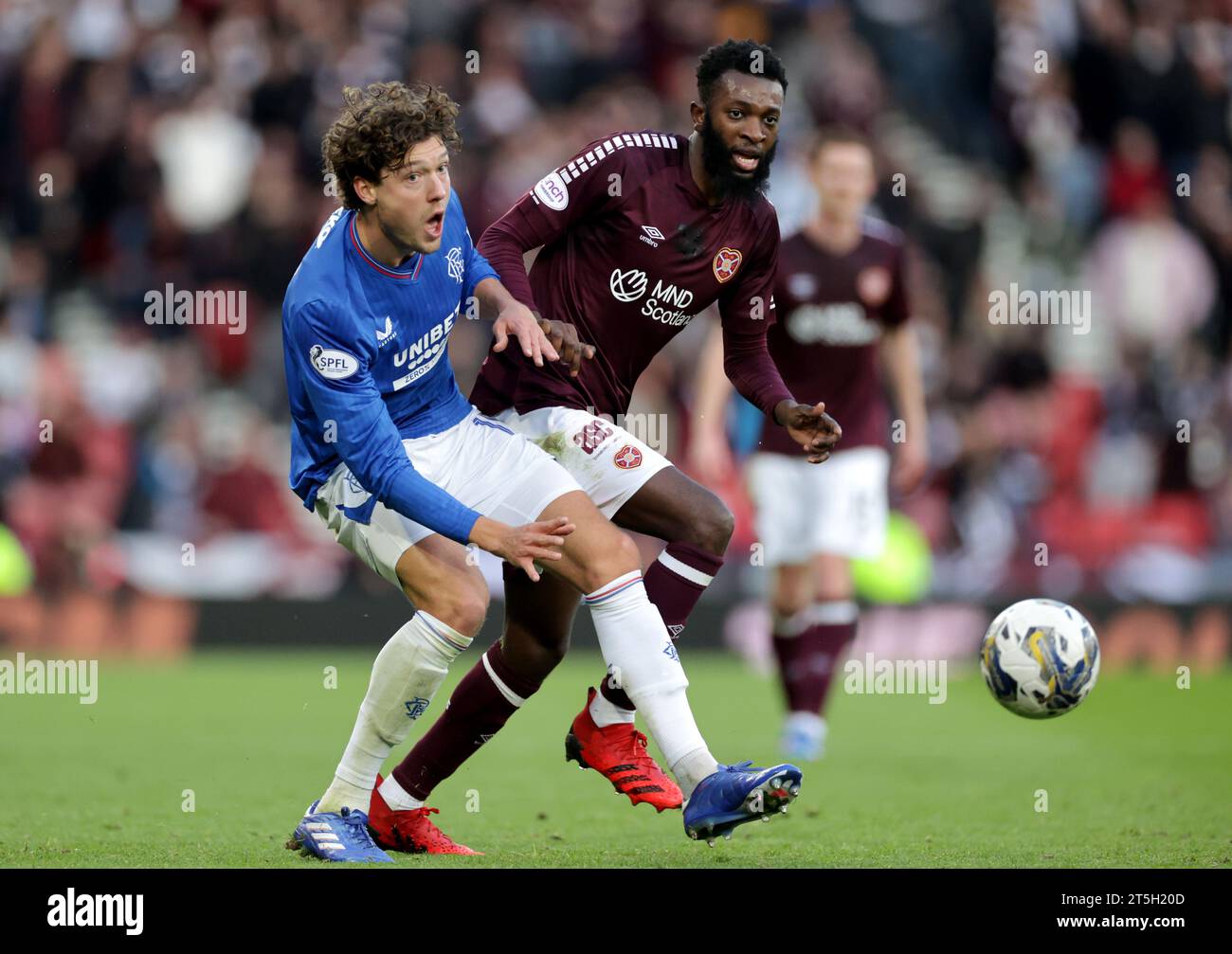 Rangers' Sam Lammers (left) and Heart of Midlothian's Beni Baningime ...