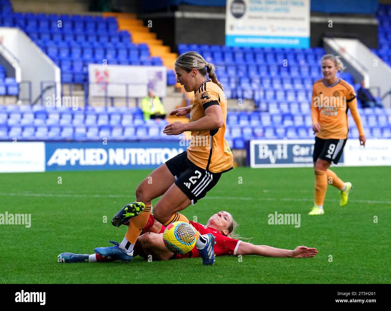 Liverpool's Gemma Bonner clears the ball from Leicester City's Courtney ...