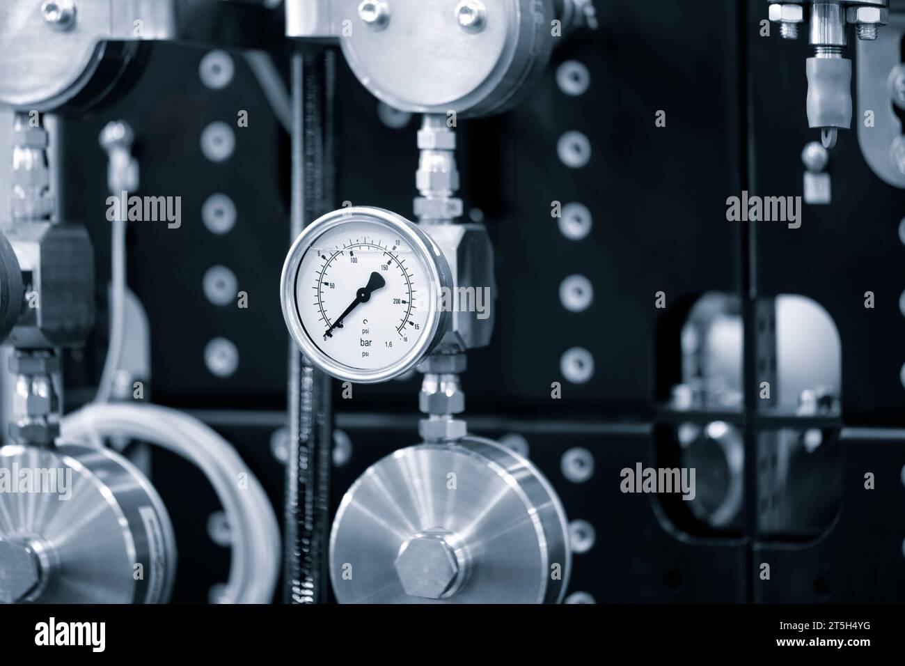 Pressure gauges mounted on the pipeline. Measuring instruments for ...
