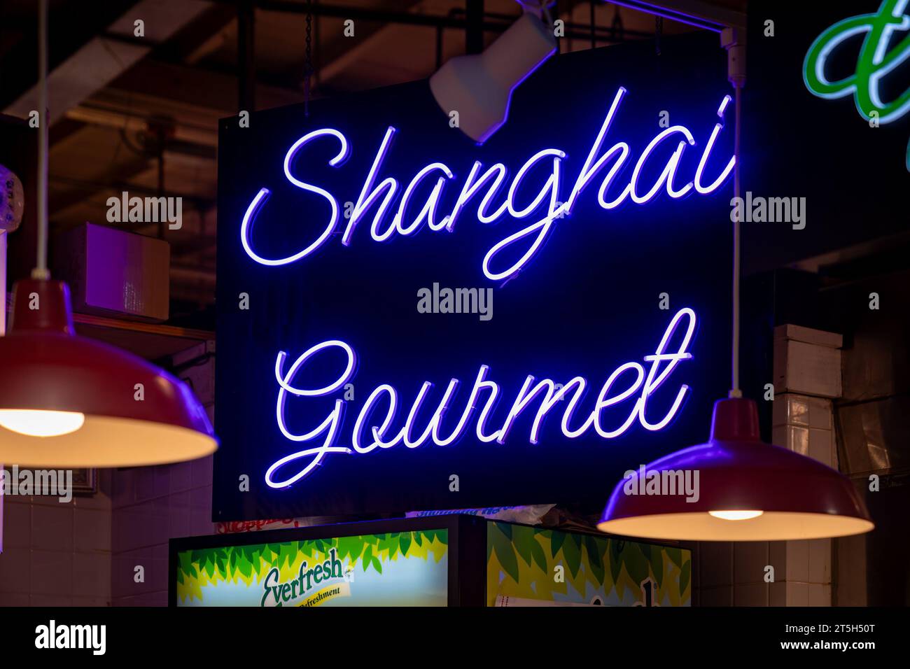 Philadelphia, PA – US – Oct 15, 2023 Hanging neon sign for Shanghai ...