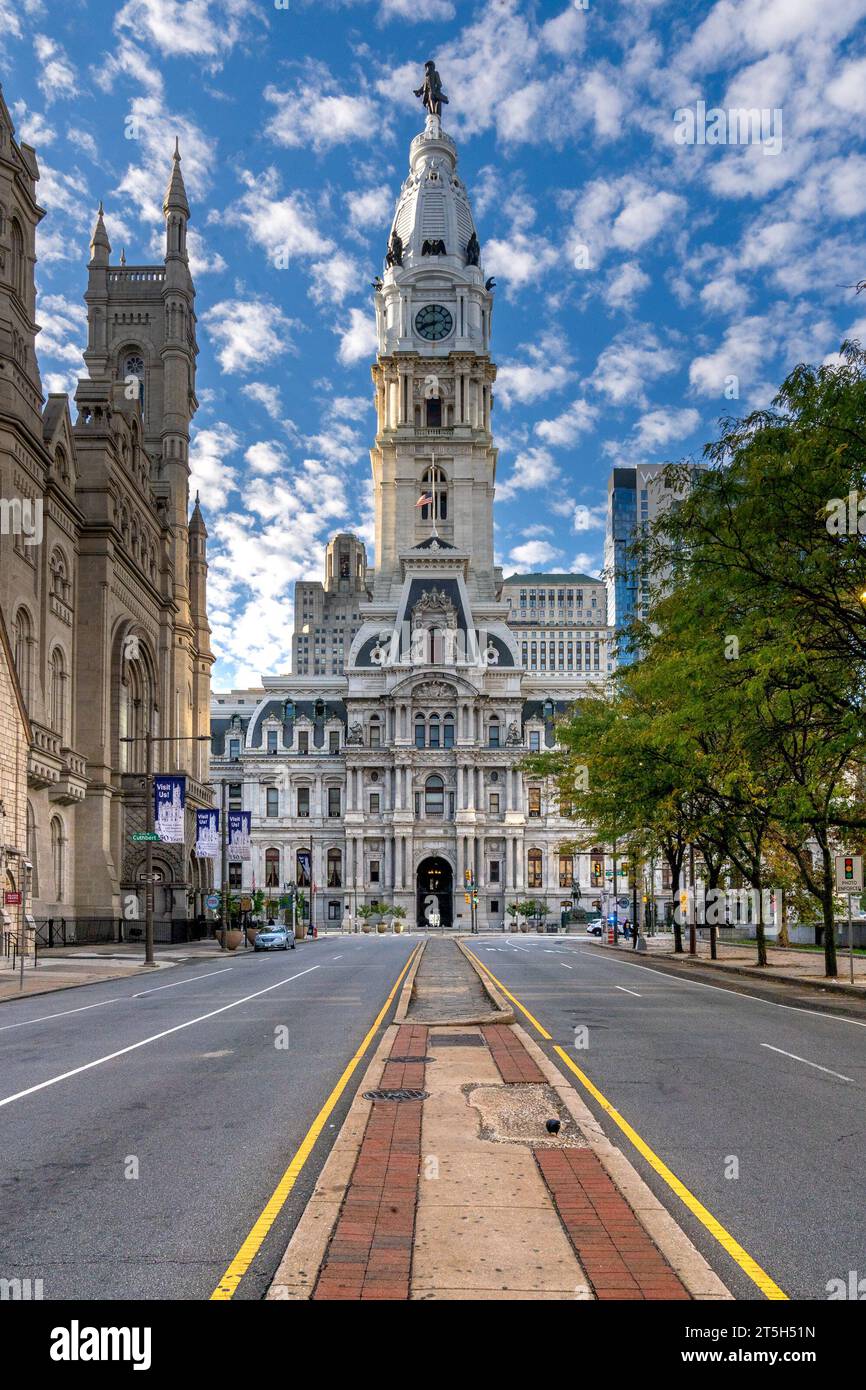 Philadelphia, PA – US – Oct 15, 2023 Looking down North Broad Street at ...