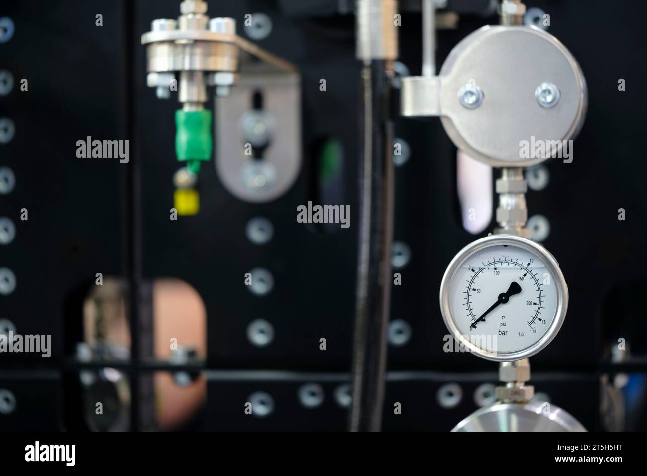 Pressure gauges mounted on the pipeline. Measuring instruments for ...