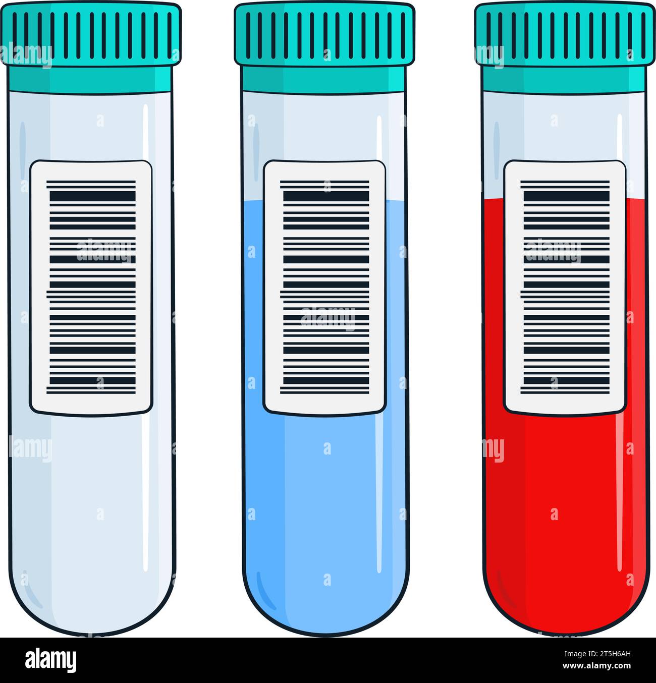 Set of test tubes with barcode. Empty, with fluid and blood Stock ...