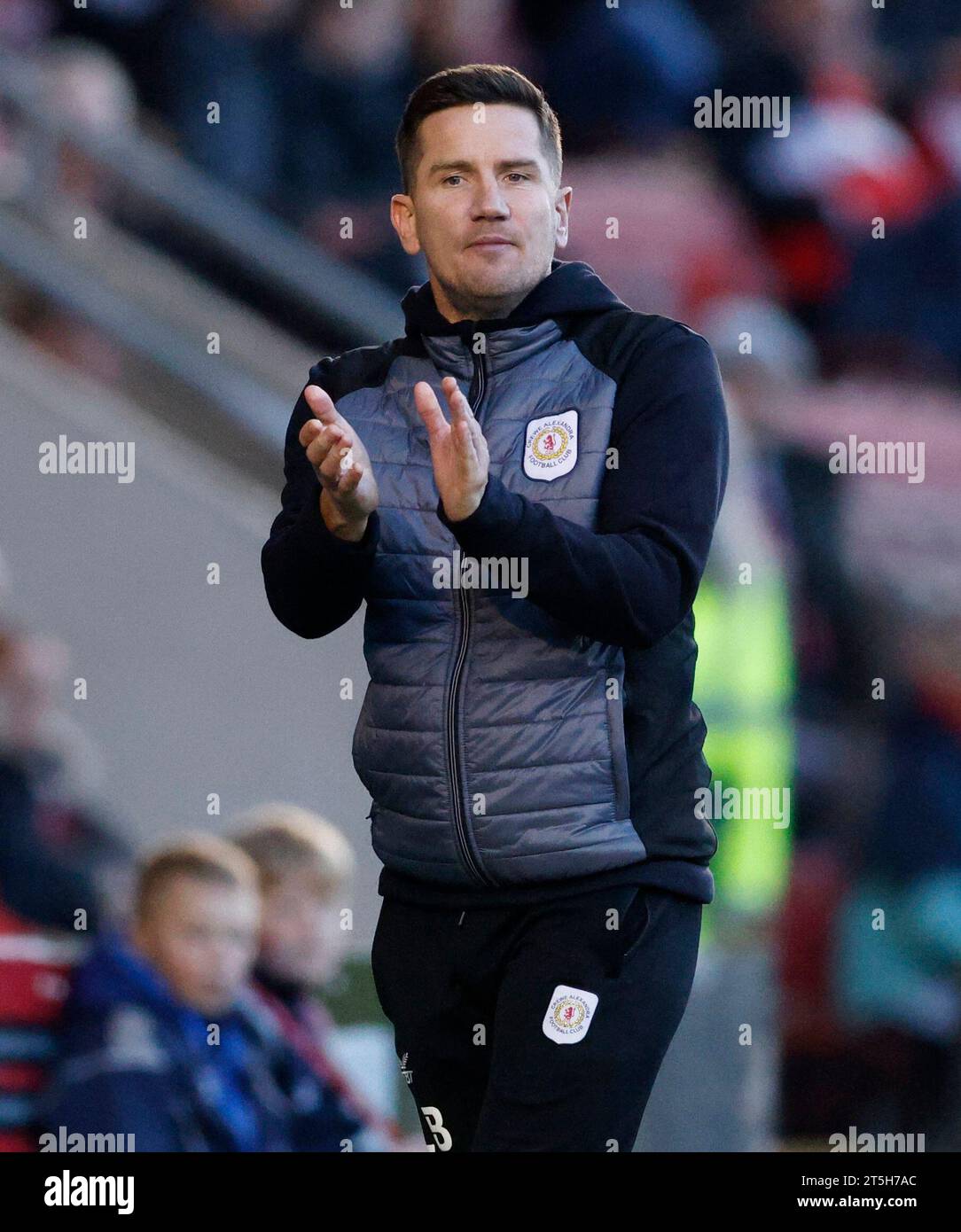Crewe Alexandra manager Lee Bell during the Emirates FA Cup first round ...