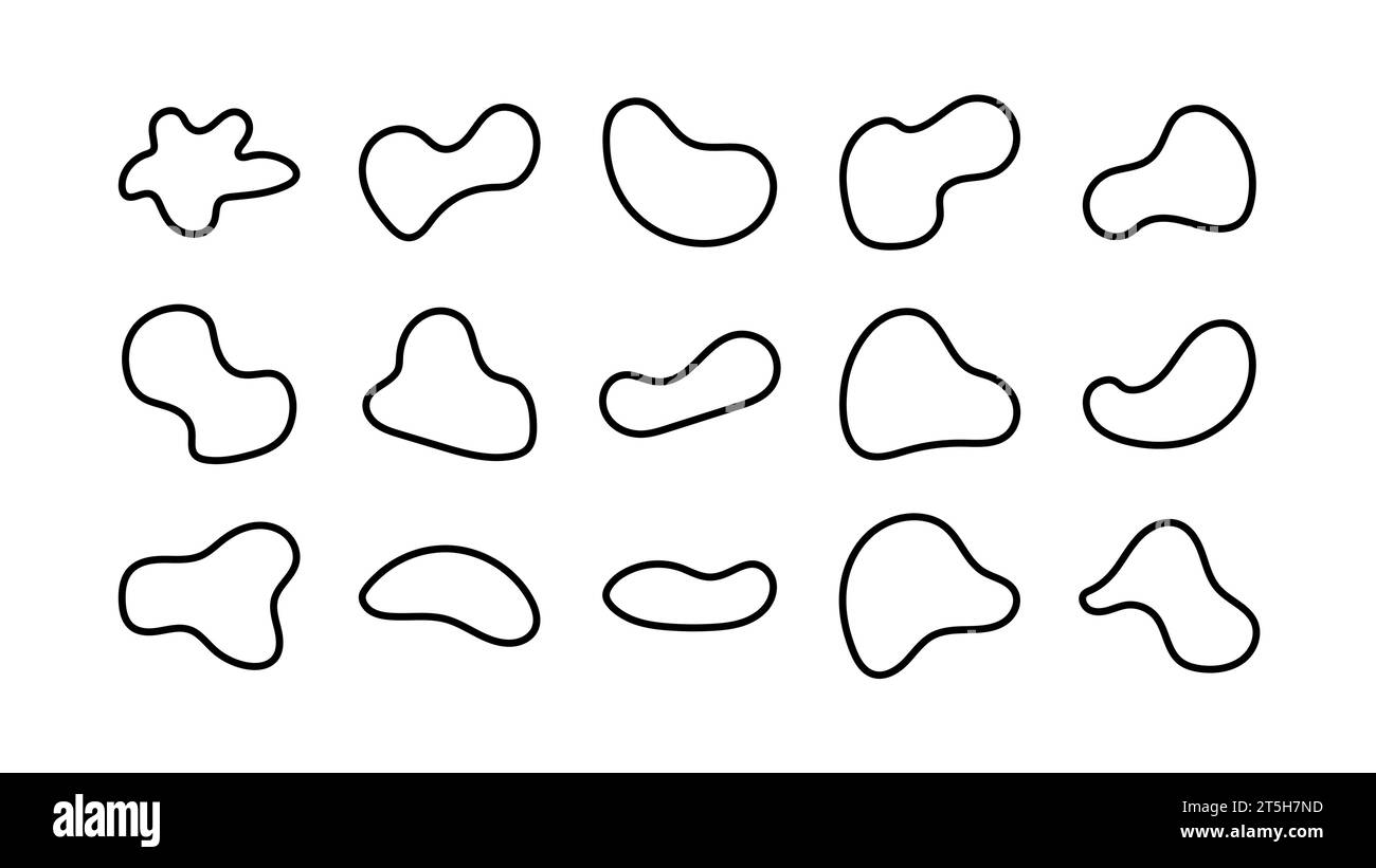 Outline blob shapes, fluid or liquid round abstract elements. Black ...