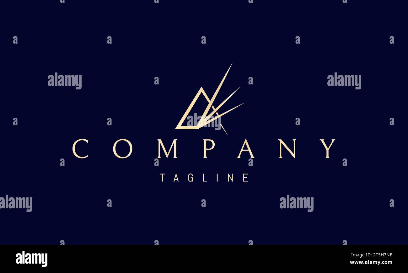 A vector golden logo with an abstract image of a triangle with three ...