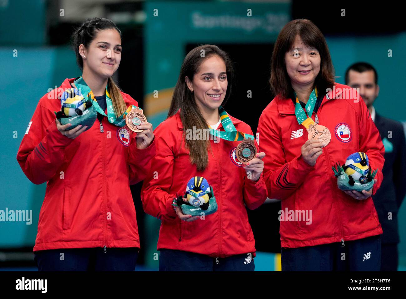 Chile's Daniela Ortega, Paulina Vega and Zhiying Zeng pose with their ...