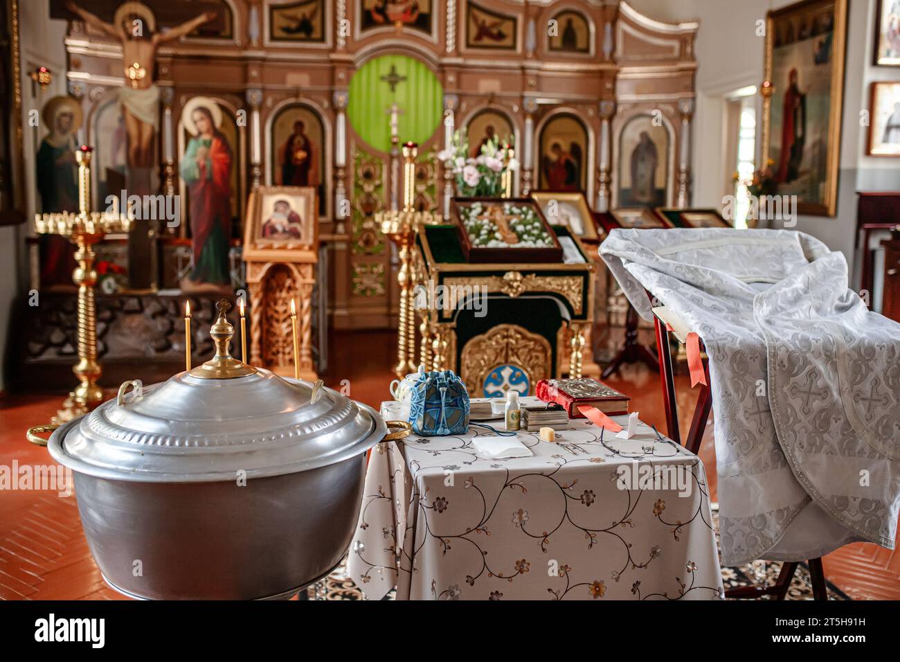 Interior during Baptism in the Intercession Church of the Holy ...