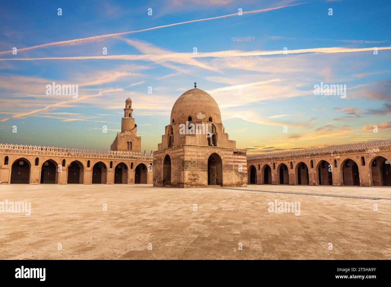 Popular tourist place of Cairo, Mosque of Ibn Tulun inner yard view ...