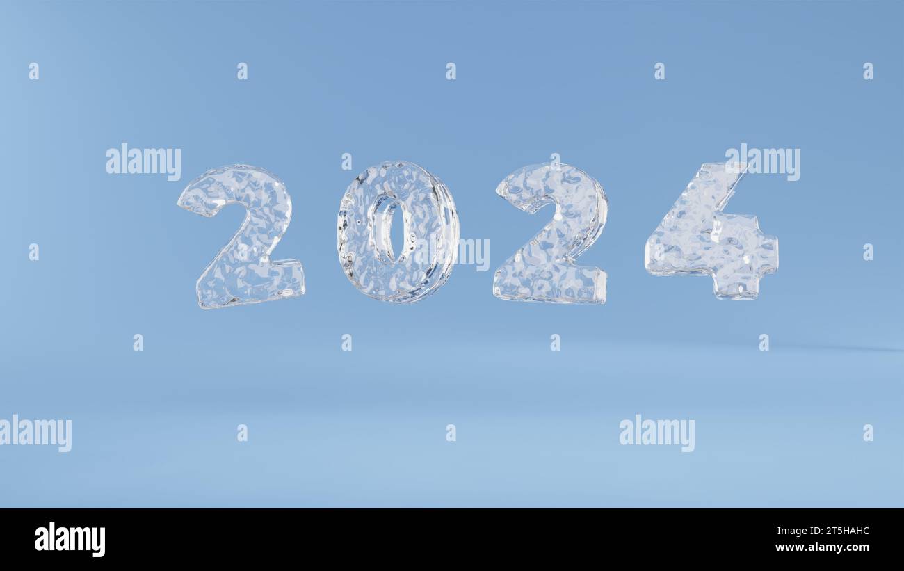 a number 2024 made out of ice on a blue background, clear figures Stock ...