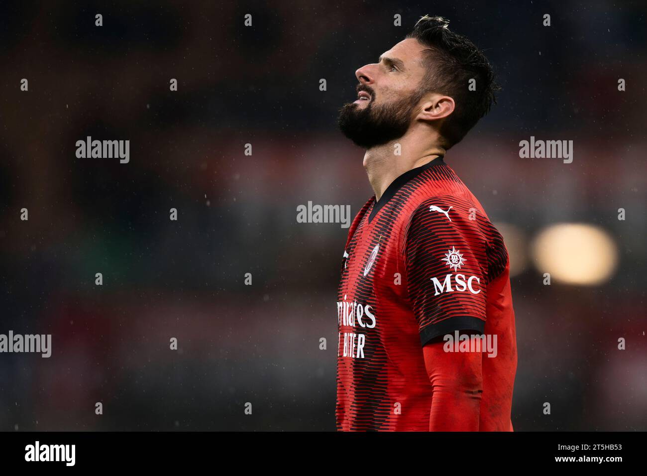 Olivier Giroud of AC Milan looks dejected during the Serie A football match between AC Milan and ...