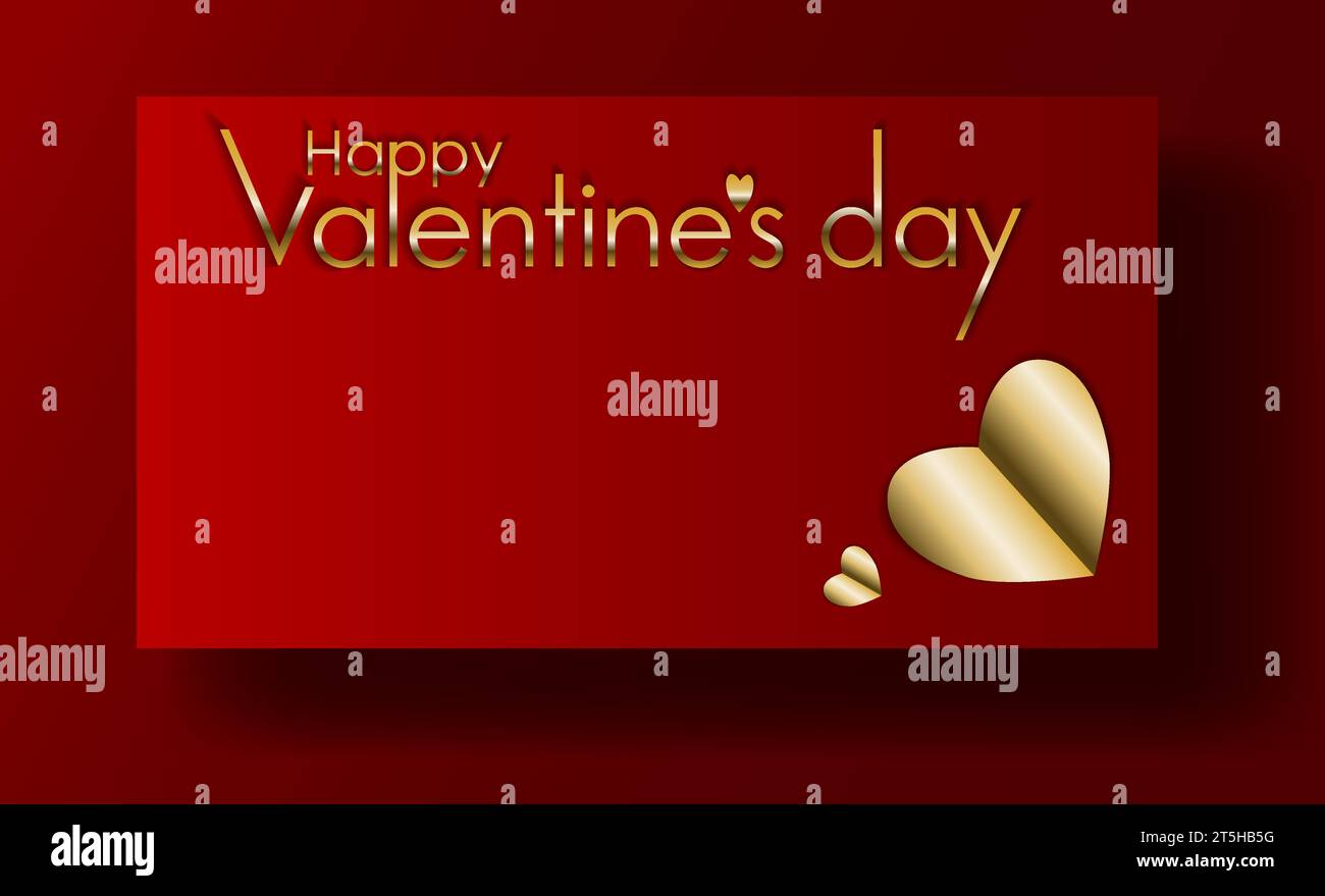 Red paper banner with gold hearts. Valentines day greeting card ...