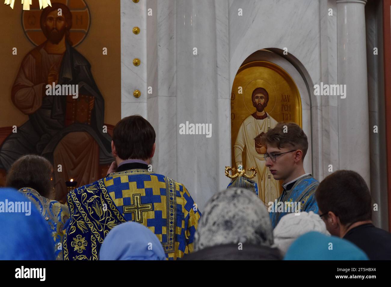 Orthodox Christian priests and believers are seen during the service ...