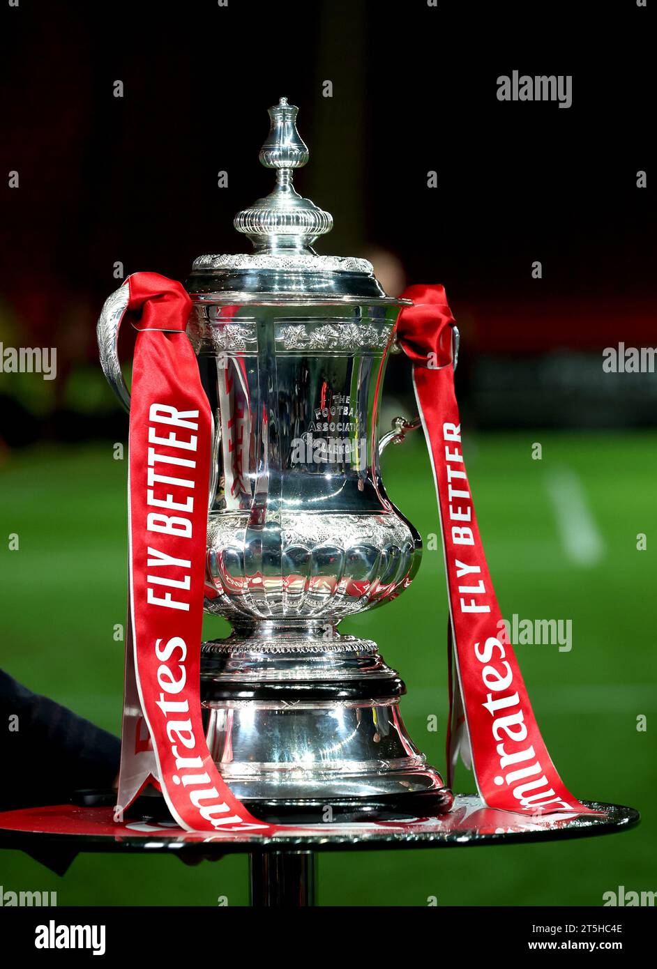 The Emirates FA Cup trophy on display ahead of the Emirates FA Cup ...