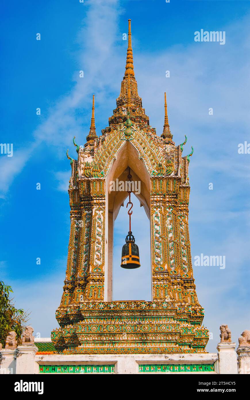 Belltower and Buddhist bell in the temple Wat Pro. Bangkok. Thailand ...