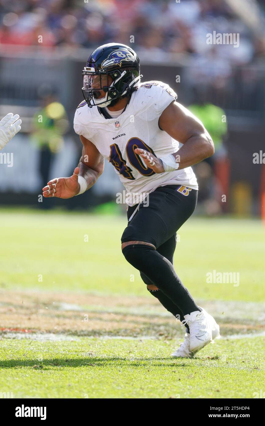 Baltimore Ravens linebacker Malik Harrison plays against the Cleveland ...