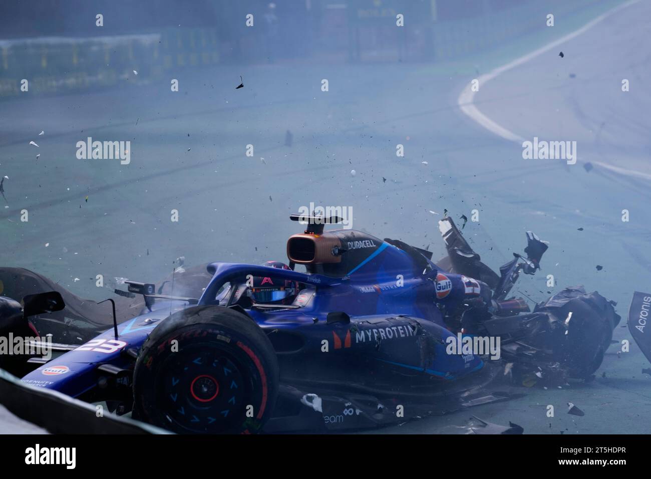 Williams driver Alexander Albon of Thailand crashes out of the race ...