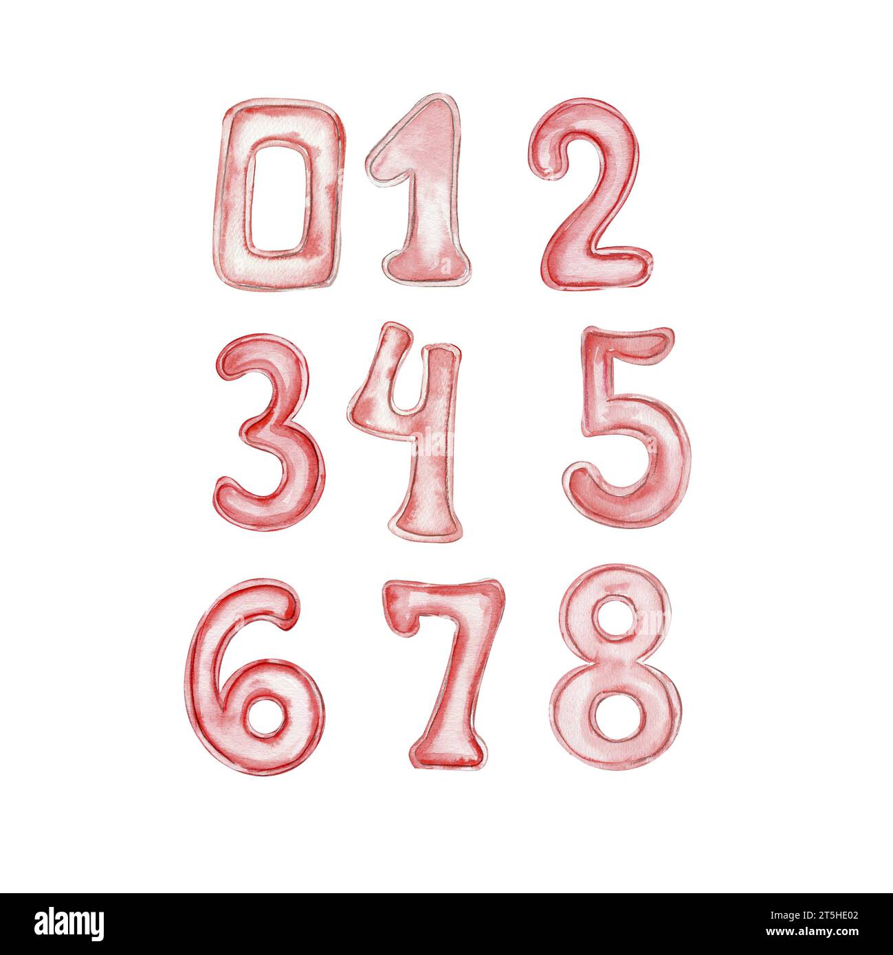 Watercolor hand drawn pink numbers. Illustration of a numbers. Perfect ...