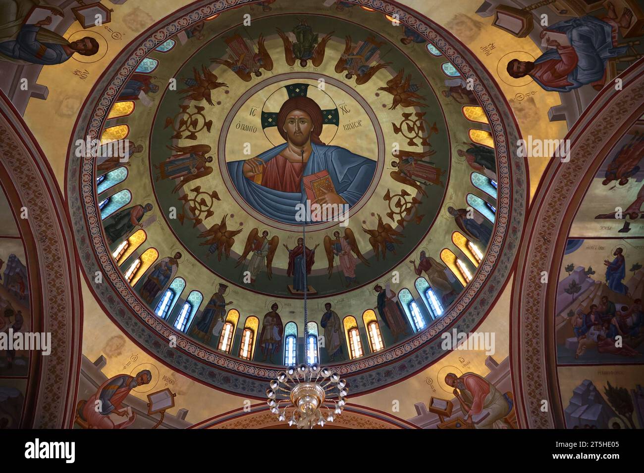 Mural painting in the Metropolitan Orthodox Cathedral of Ypapanti, Firá ...