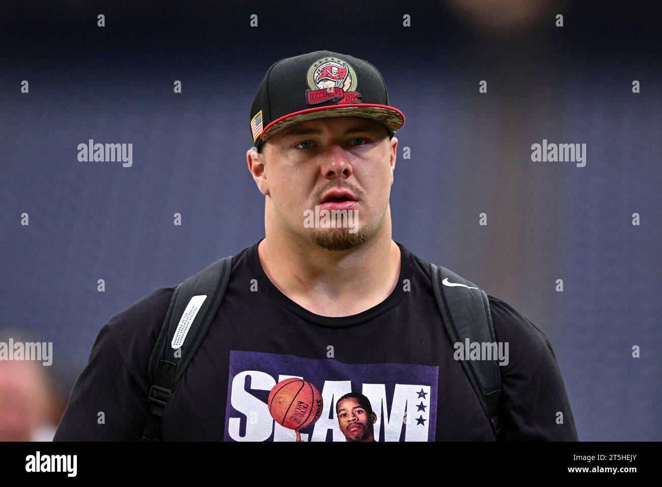 Tampa Bay Buccaneers offensive tackle Luke Goedeke arriving to the game ...