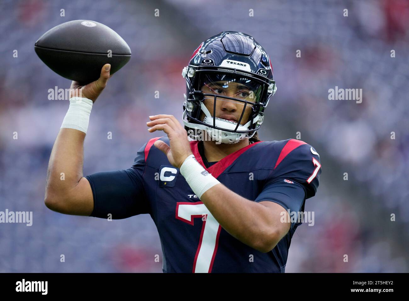 Houston Texans quarterback C.J. Stroud works out prior to an NFL ...