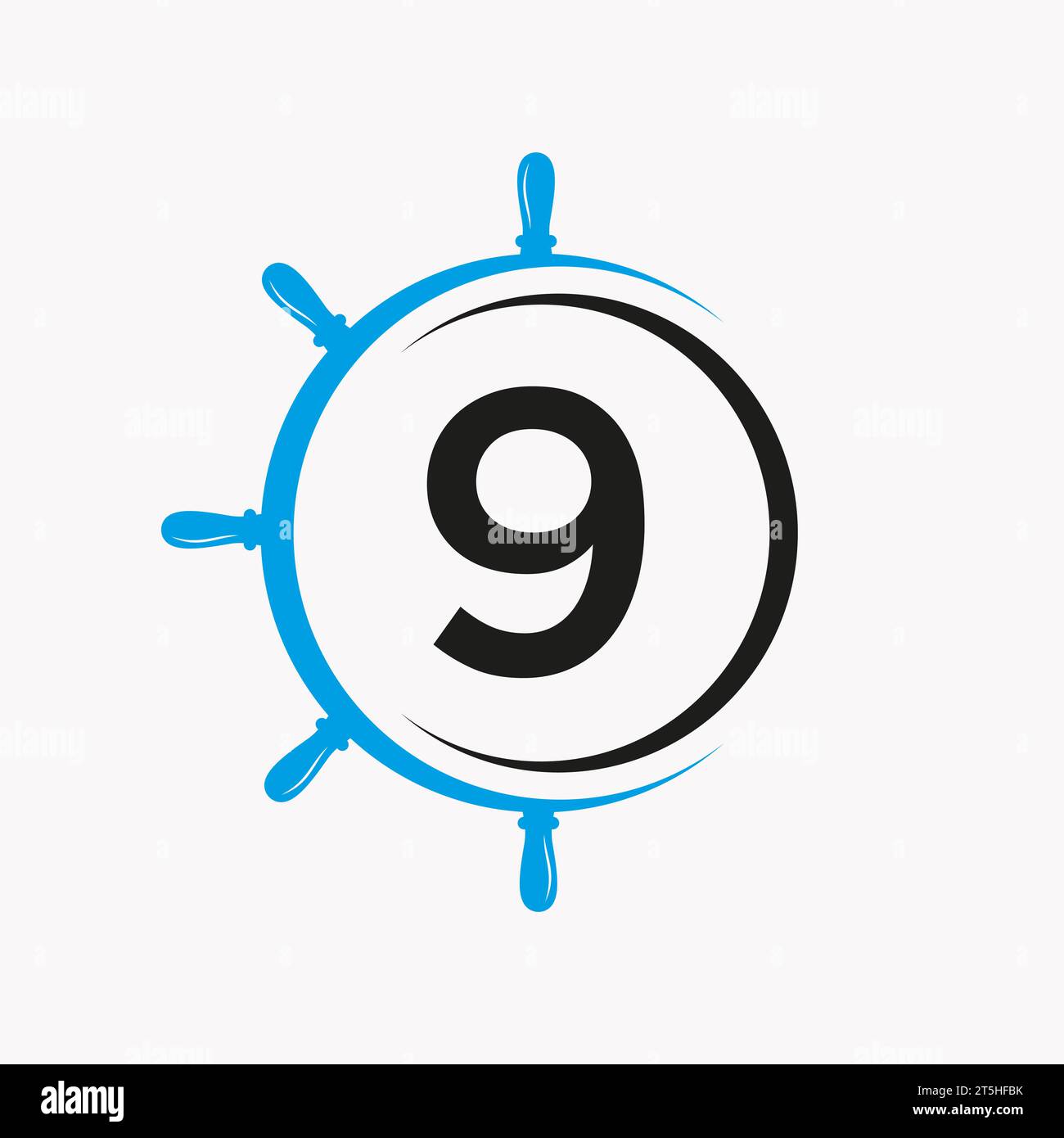 Letter 9 Ship Logo Concept With Ship Wheel Symbol Vector Template Stock ...