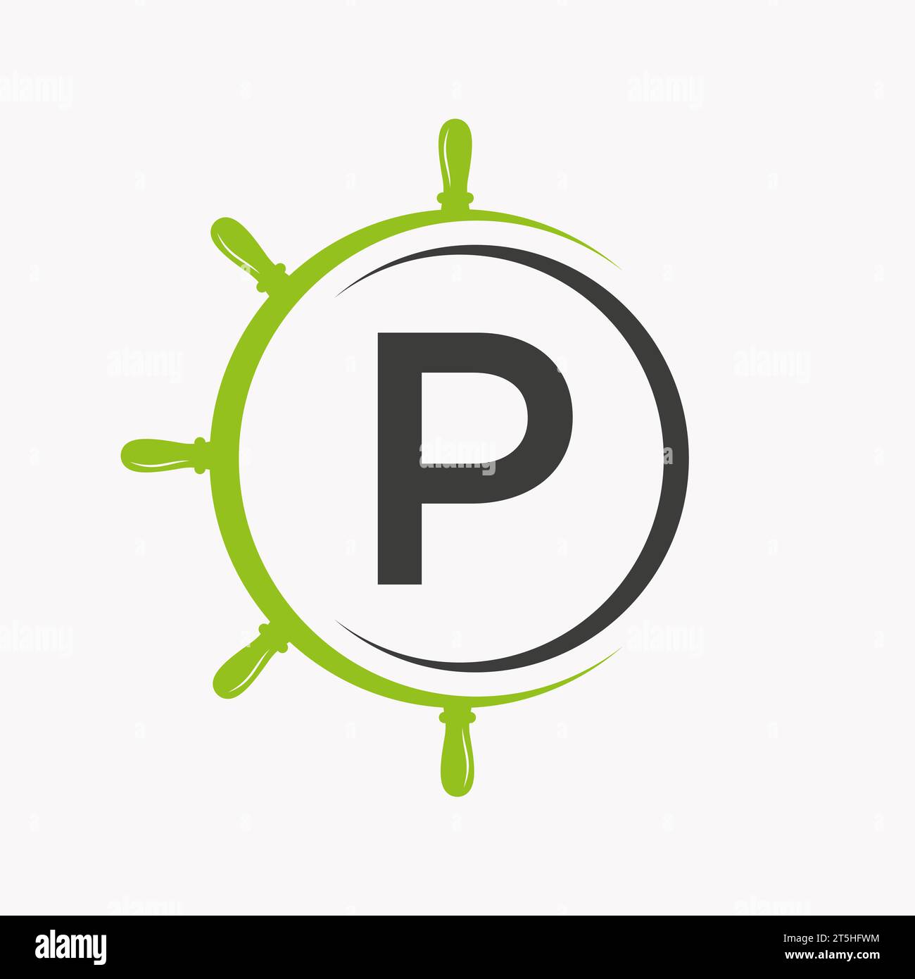 Letter P Ship Logo Concept With Ship Wheel Symbol Vector Template Stock ...