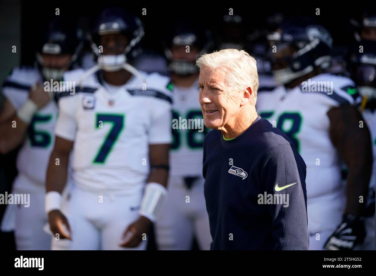Seattle Seahawks head coach Pete Carroll waits to run onto the field ...