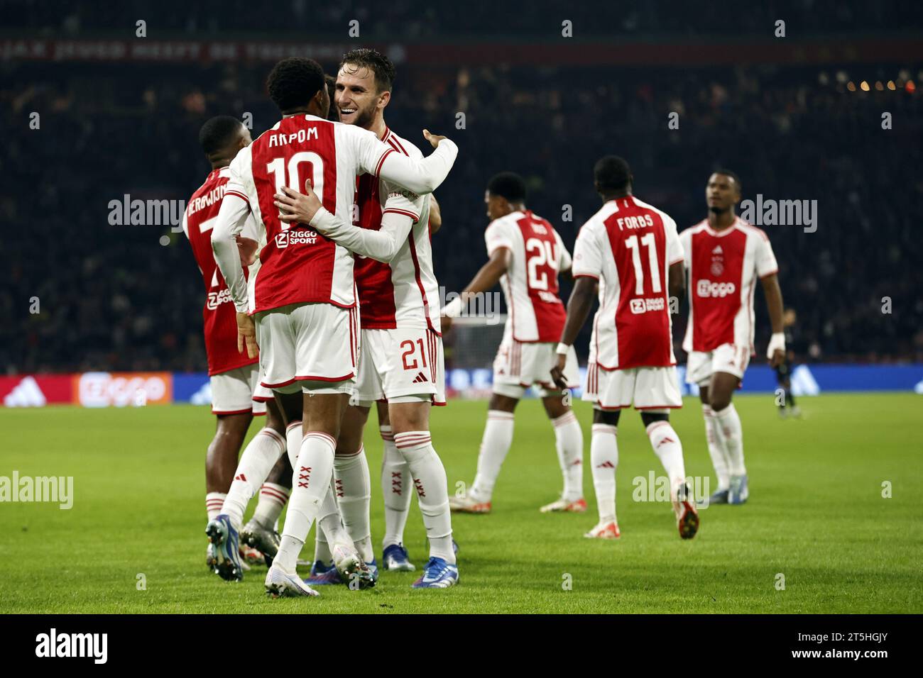 AMSTERDAM - (l-r) Chuba Akpom of Ajax, Branco van den Boomen of Ajax ...