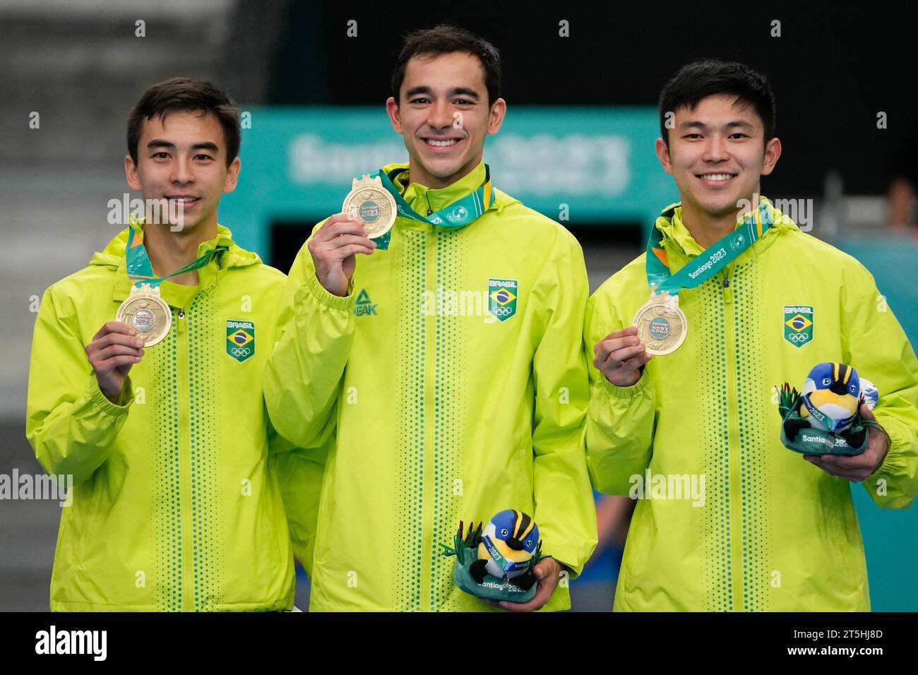From left, Brazil's Vitor Ishiy, Hugo Calderano and Eric Jouti, pose ...