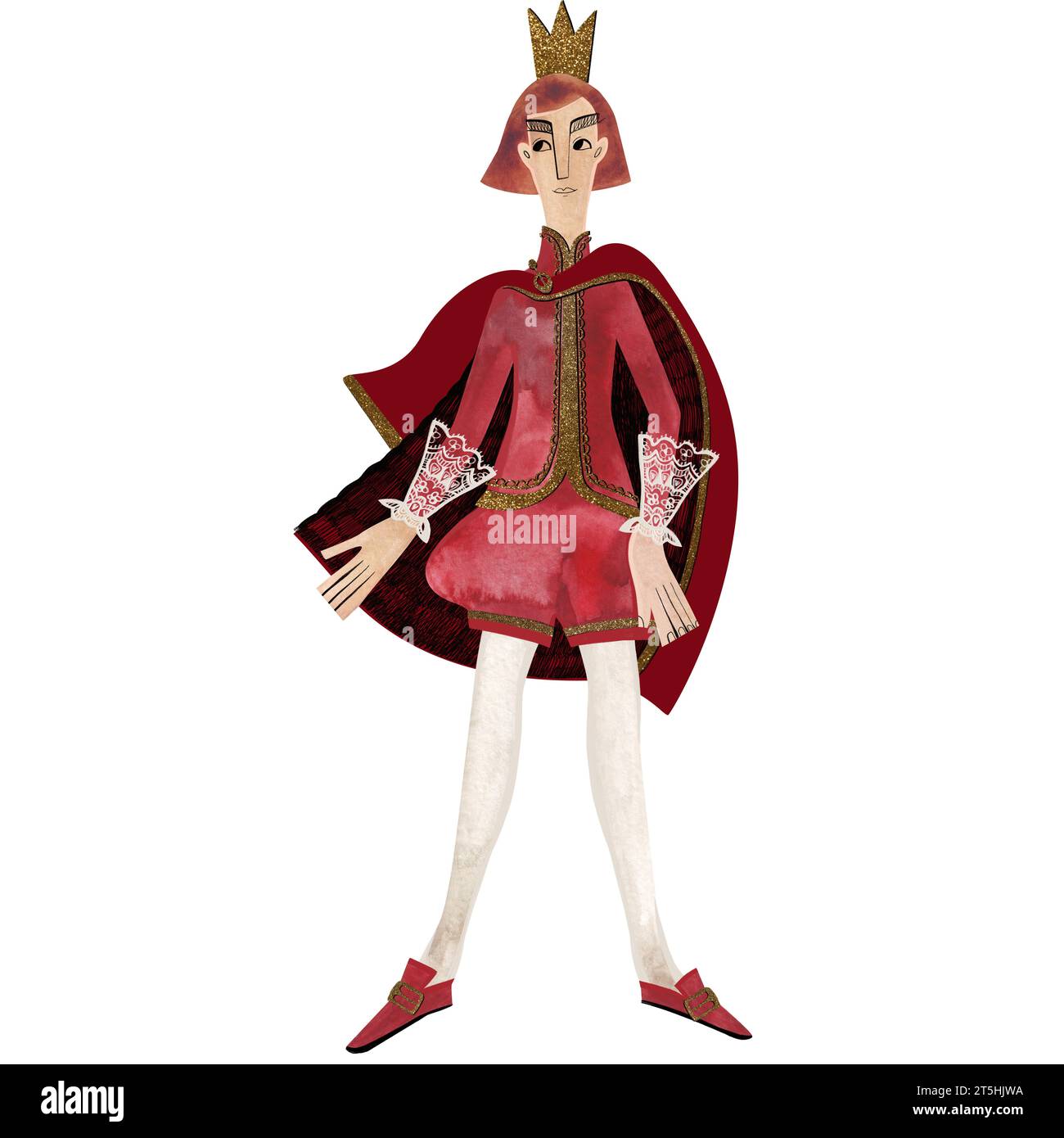 Watercolor prince in red costumes. Boy. Isolated illustration. Clipart ...