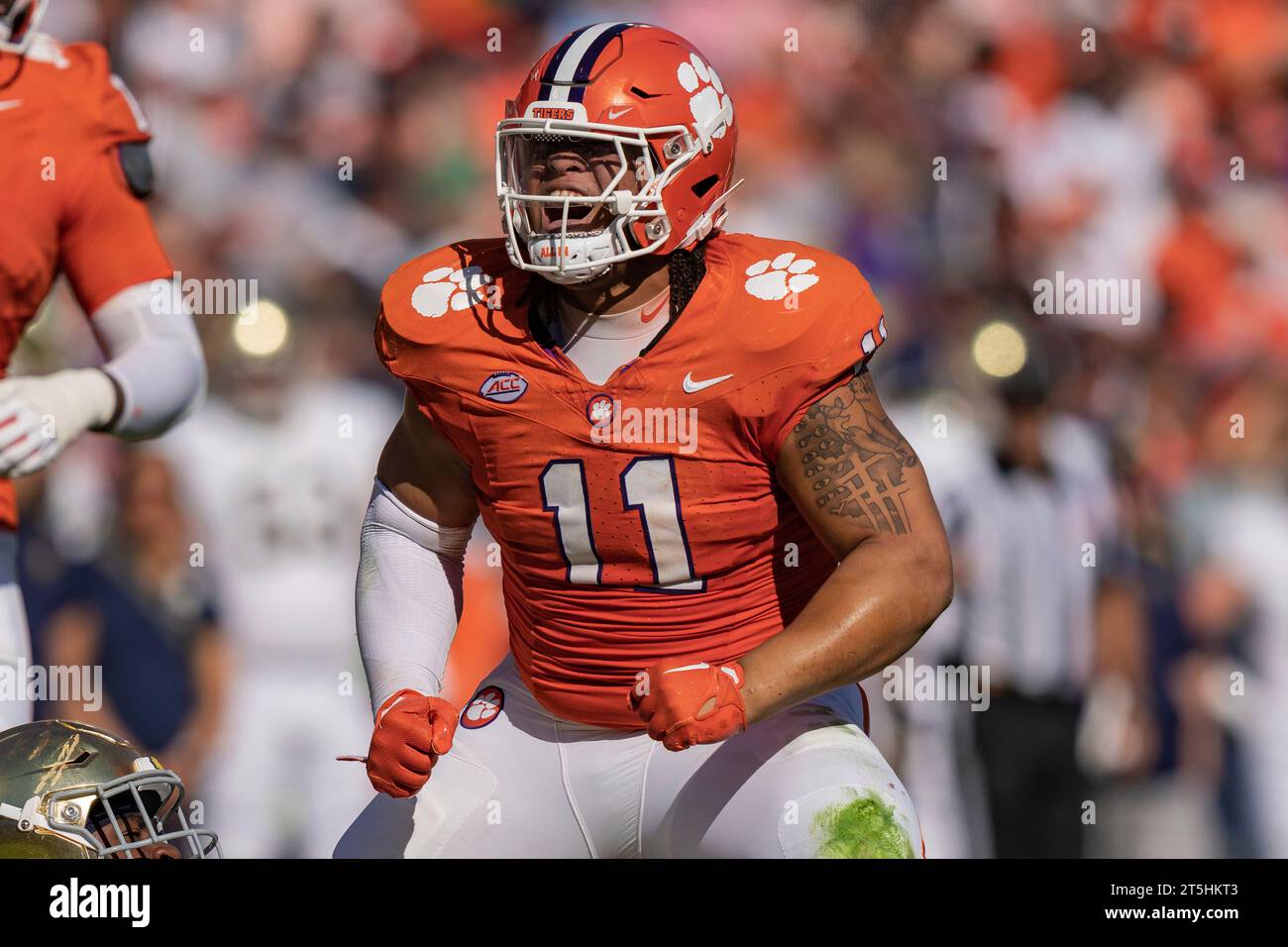 Clemson defensive tackle Peter Woods (11) reacts during an NCAA college ...