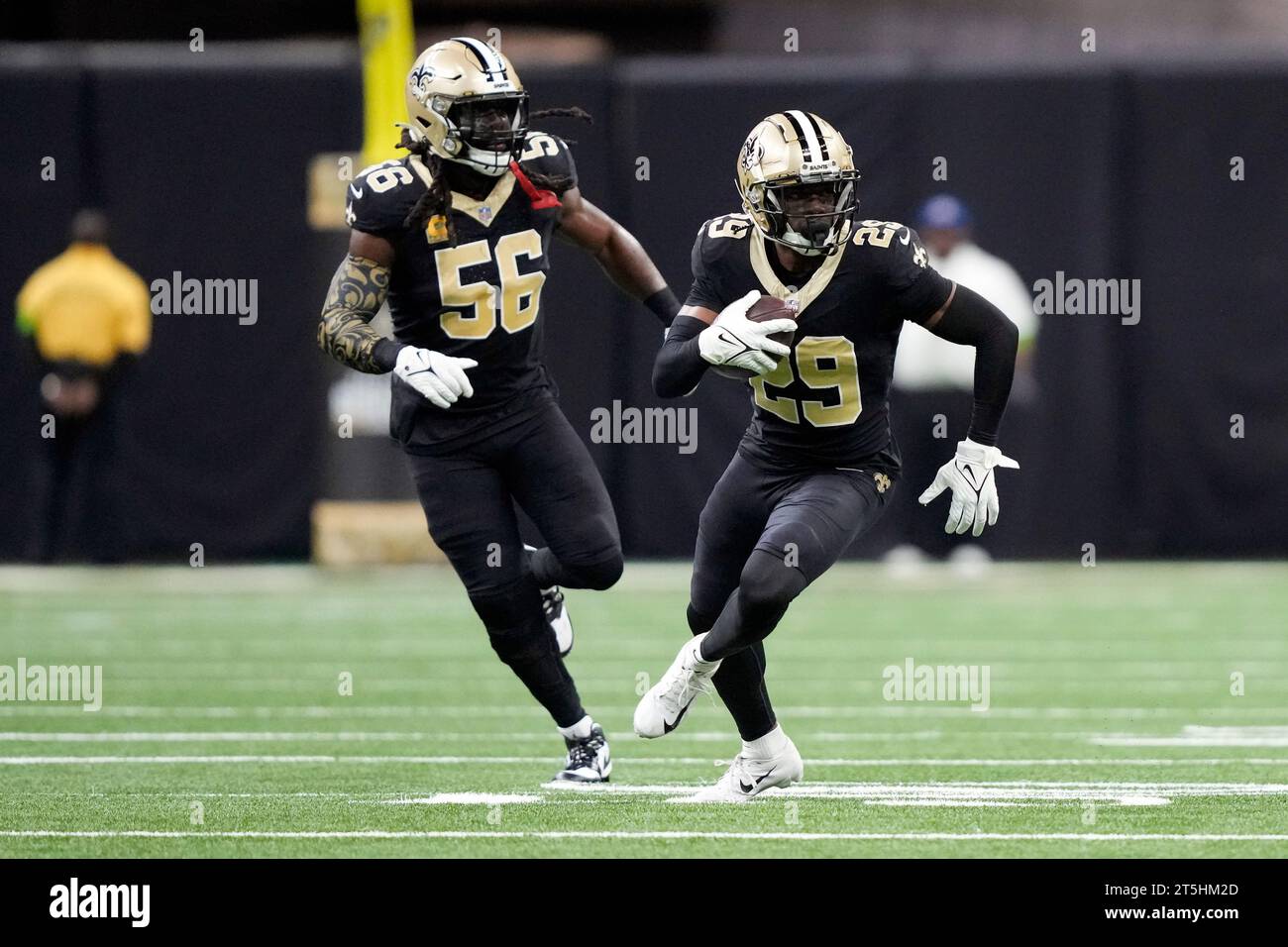 New Orleans Saints cornerback Paulson Adebo (29) runs after ...