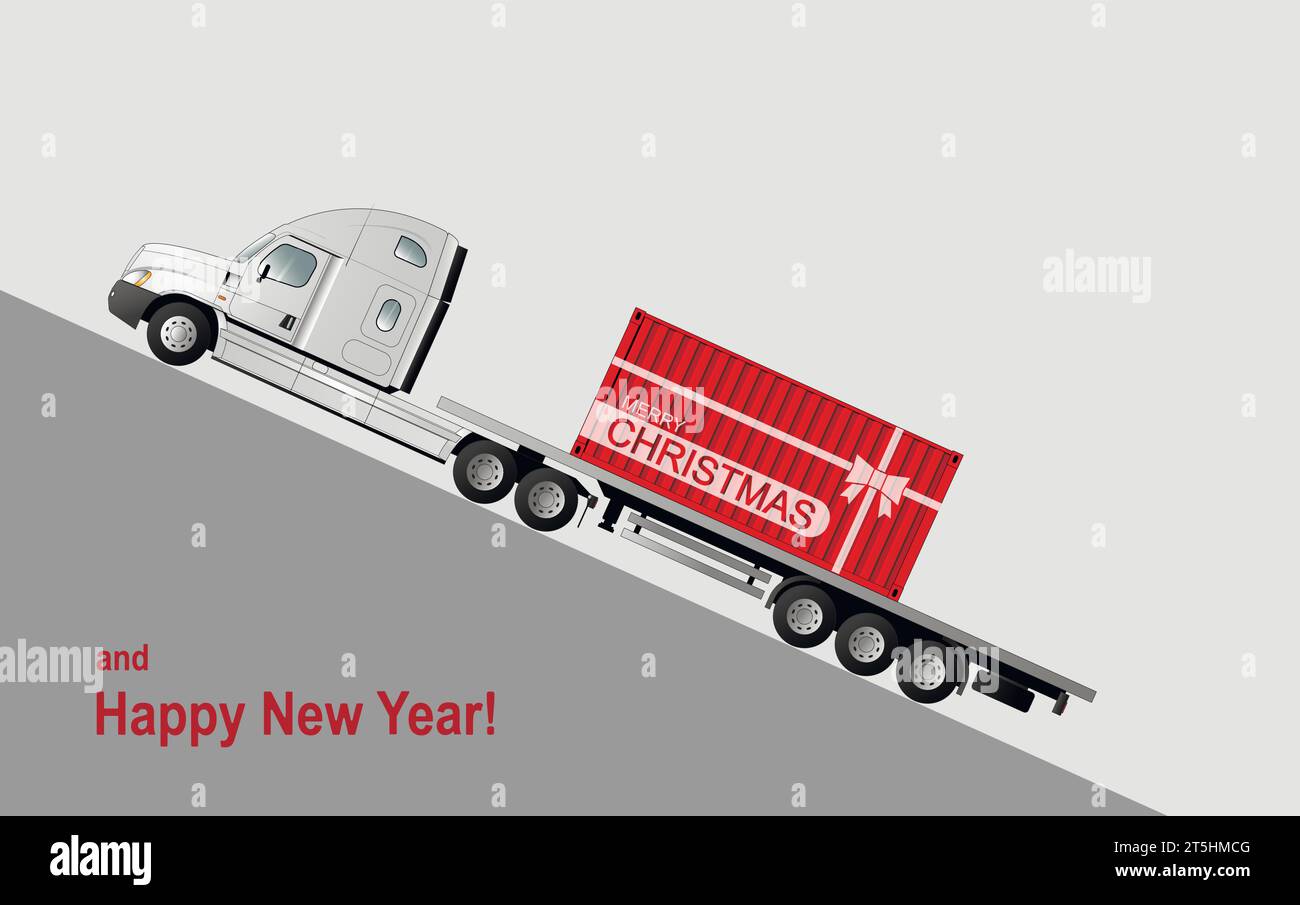 An American semi-trailer truck transports a shipping container for ...