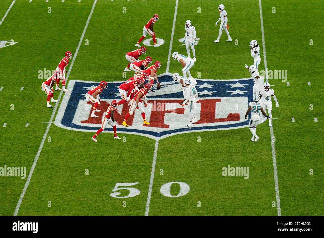 The Kansas City Chiefs line up against the Miami Dolphins during an NFL ...