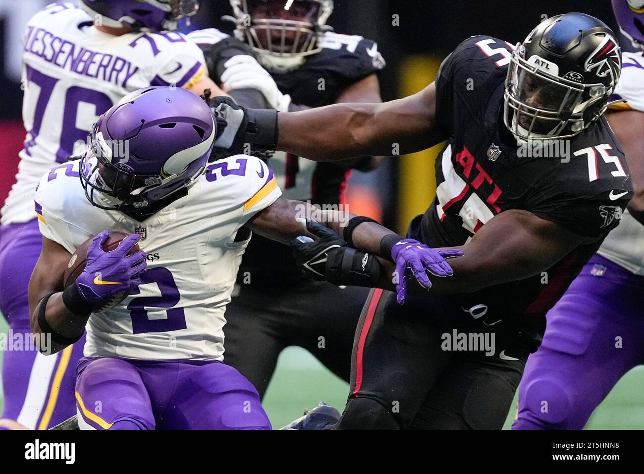 Atlanta Falcons defensive tackle Kentavius Street (75) tackles ...