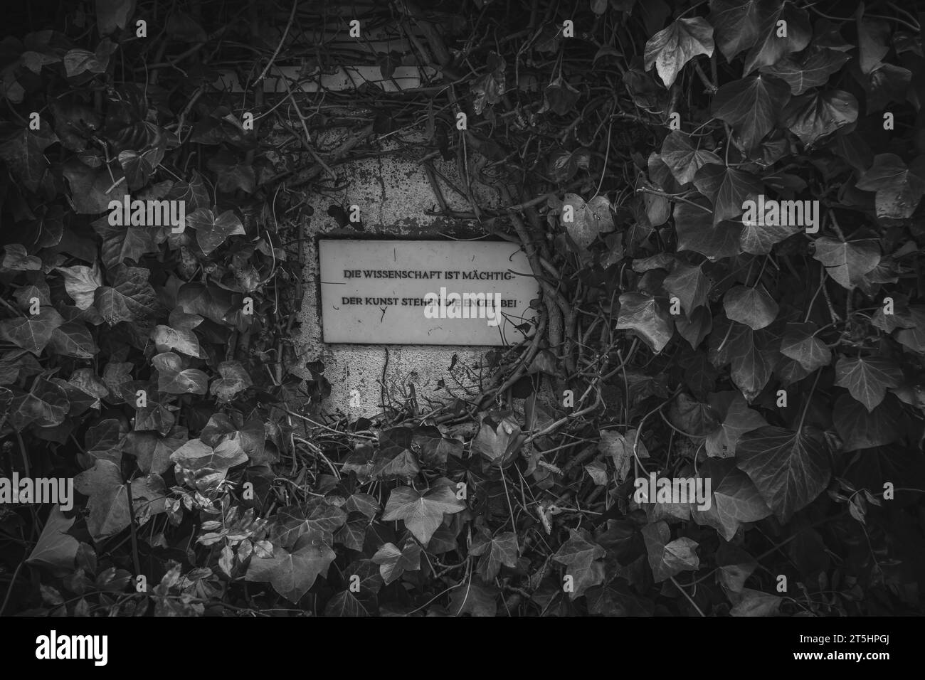 Science is mighty - art is assisted by angels, motto plaque in front of ...